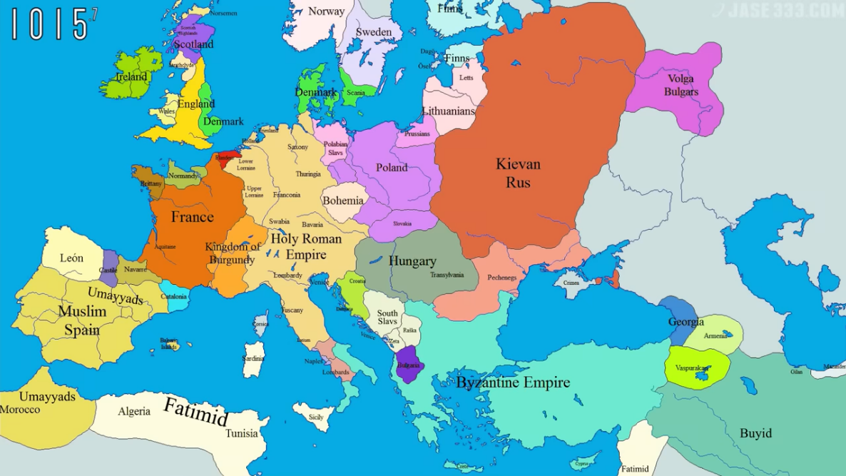 Χάρτης της Ευρώπης από το 1000 έως το 2000 – Μωβ κιμωλίa